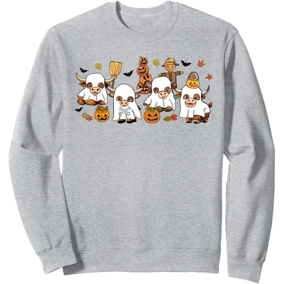 DOVU Cute Ghost Cow Hal.Low.Een, Funny Animal Party, Funny Boo Cow Sweatshirt Trendy Sweatshirt ...