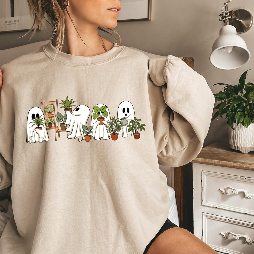 DOVU Cute Ghost Plant Lover Hal.Low.Een Sweatshirt, Ghost Plant Girly Sweatshirt, Ghost Plant ...