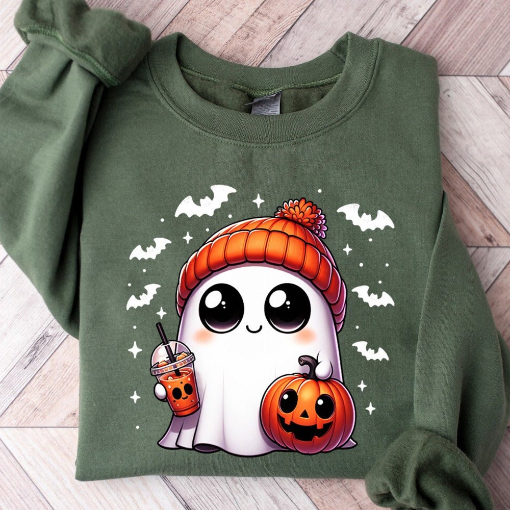 DOVU Cute Ghost Sweater, Hal.Low.Een Ghost Coffee Sweatshirt, Bougie ...