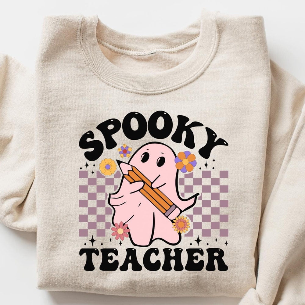 DOVU Cute Ghost Teacher Hal.Low.Een Sweatshirt, Spooky Teacher ...