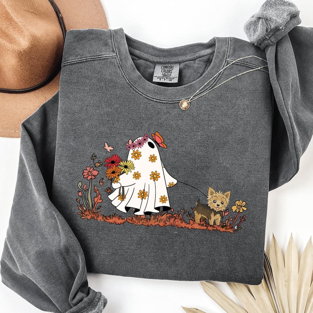 DOVU Cute Hal.Low.Een Ghost Dog Mom Sweatshirt, Popular Dog Mom Hal.Low.Een Tee, Cute Girly Hal ...