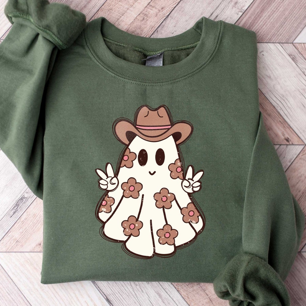 DOVU Cute Hal.Low.Een Ghost Sweatshirt, Hal.Low.Een Western Sweatshirt ...