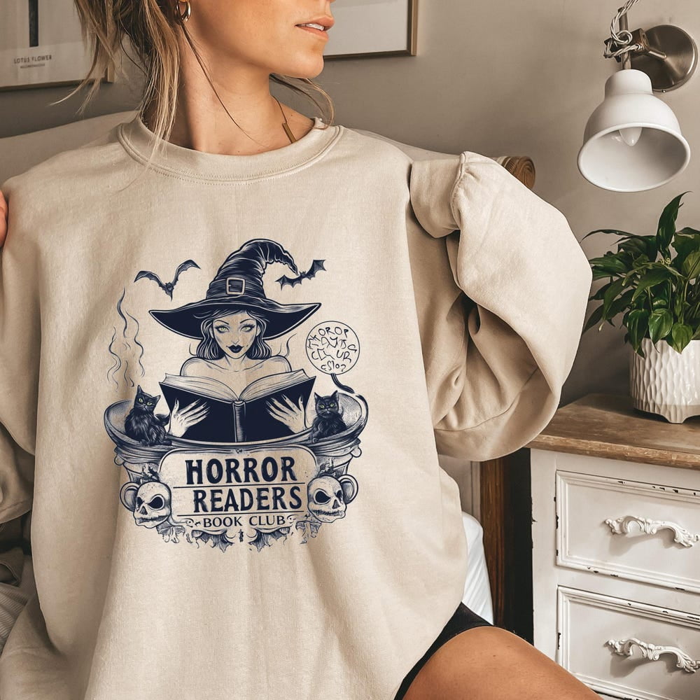 DOVU Cute Horror Readers Book Club Hal.Low.Een Sweatshirt, Horror ...