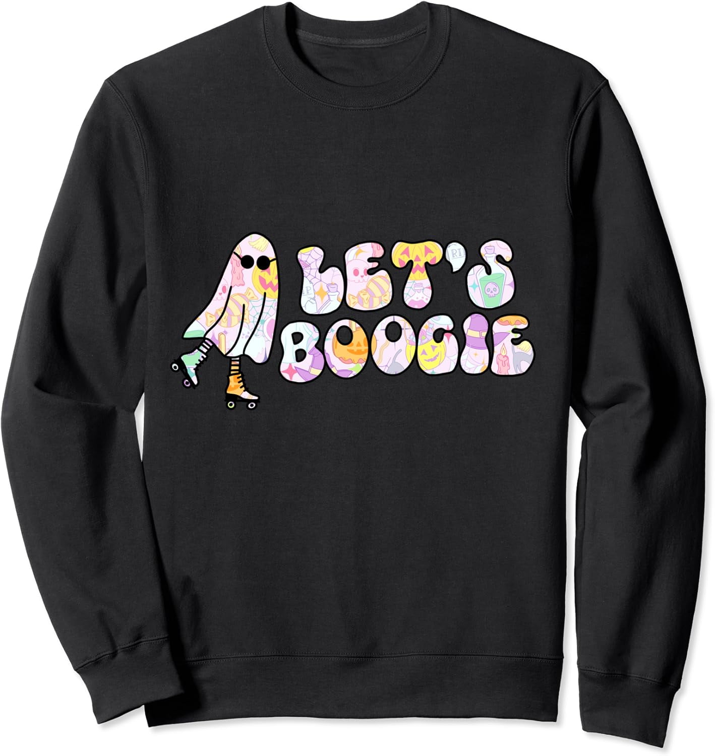 DOVU Cute Retro Hal.Low.Een Ghost -Let'S Boogie Rollerblading Ghost Sweatshirt Trendy Sweatshirt ...