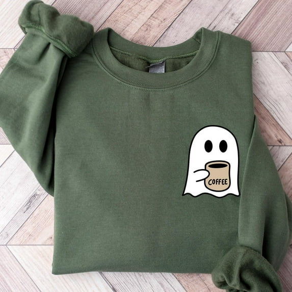 DOVU Cute Sp00Ky Coffee Sweatshirt, Ghost Sweatshirt, Sp00Ky Season, Fall Coffee Lover ...