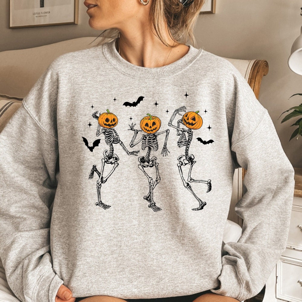DOVU Dancing Skeleton Sweatshirt, Funny Pumpkin Skeleton Hal.Low.Een Skeleton Sweatshirt, Hal ...