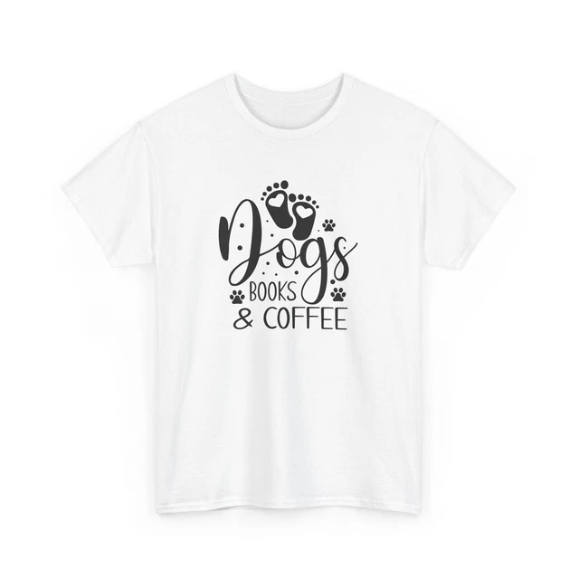 DOVU Dogs Books And Coffee T-Shirt Funny Puppy Lover Paw Print Tee For ...