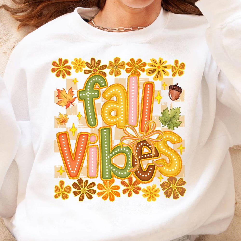 DOVU Fall Vibes Sweatshirt, Floral Fall Checkered Sweatshirt, Pumpkin ...