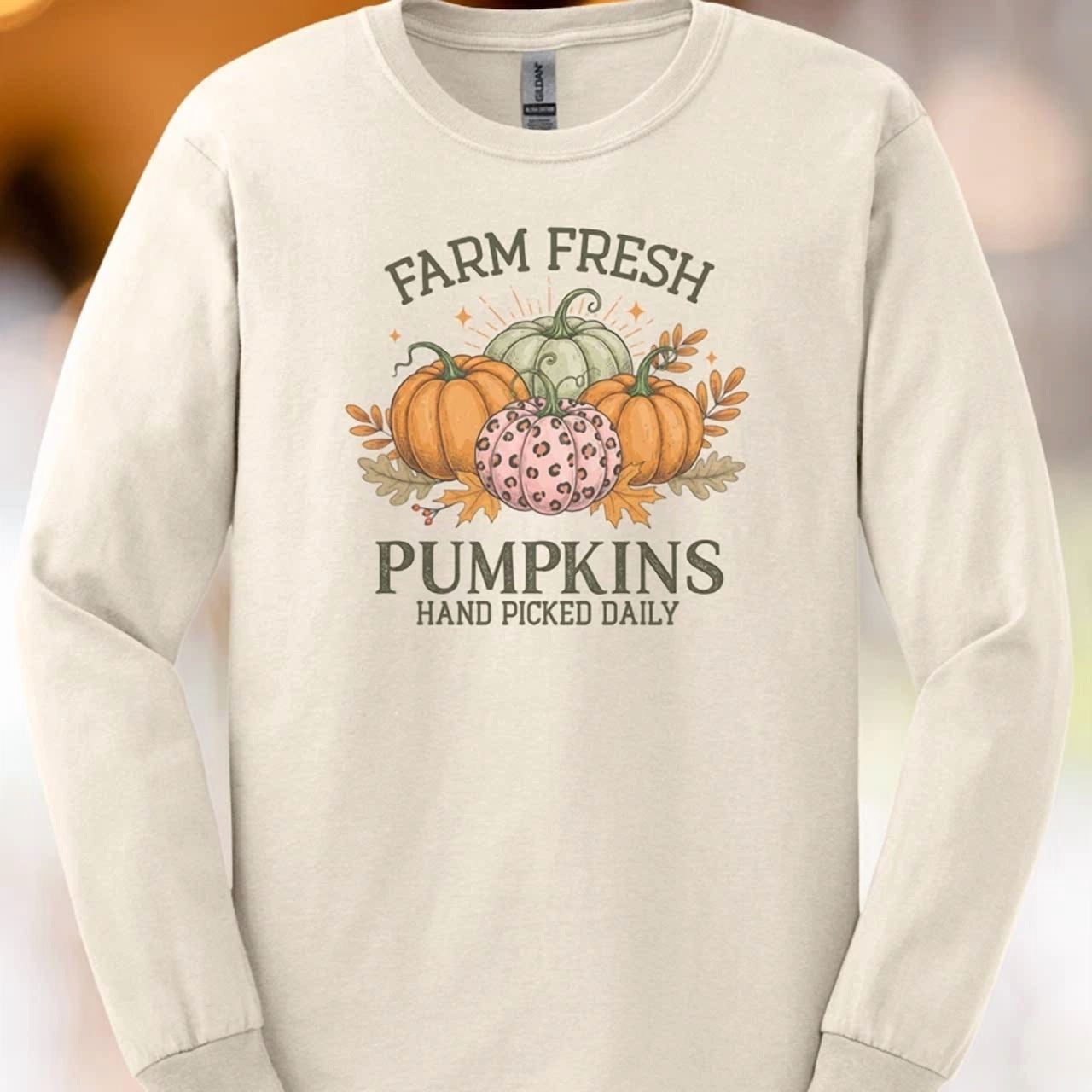DOVU Farm Fresh Pumpkins Graphic Sweatshirt Fall Pumpkin Patch Long ...