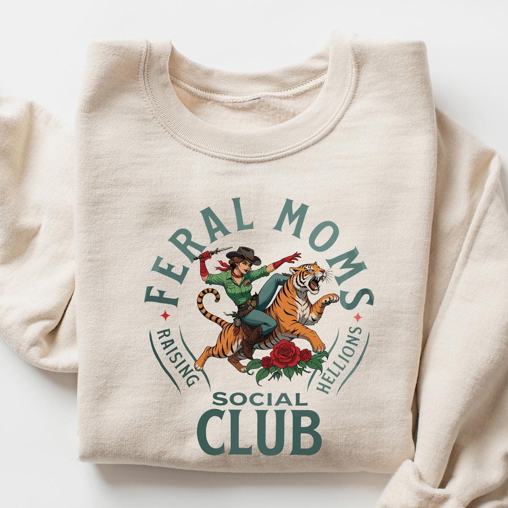 DOVU Feral Moms Social Club Sweatshirt, Feral Mom Gift, Somebody'S ...