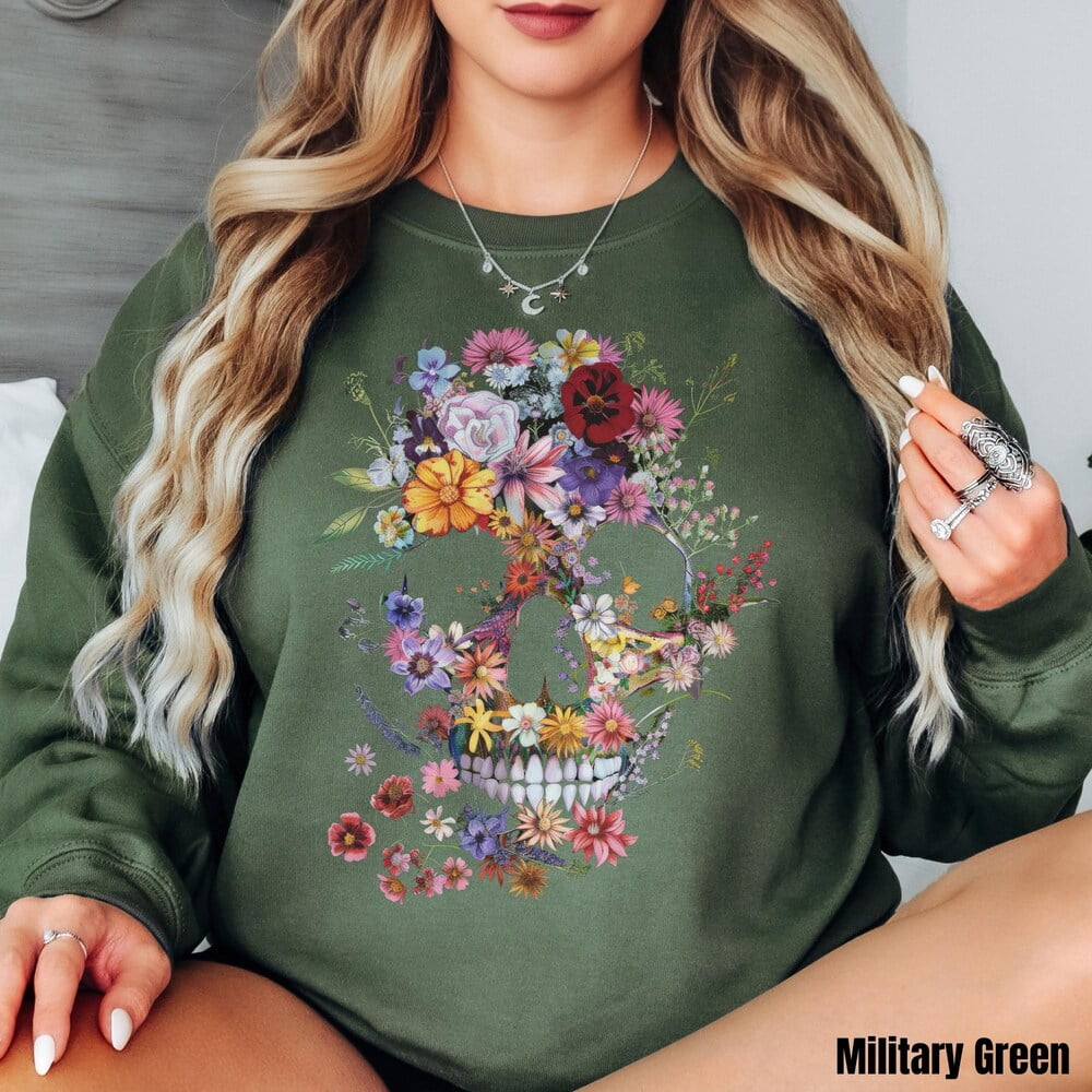 DOVU Floral Skull Sweatshirt, Hal.Low.Een Skeleton Sweatshirt, Pumpkin Season Sweater, Fall ...