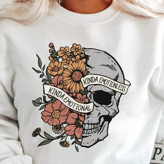 DOVU Floral Skull Sweatshirt, Kinda Emotional Sweater, Sarcasm Sweatshirt, Hal.Low.Een Skeleton ...