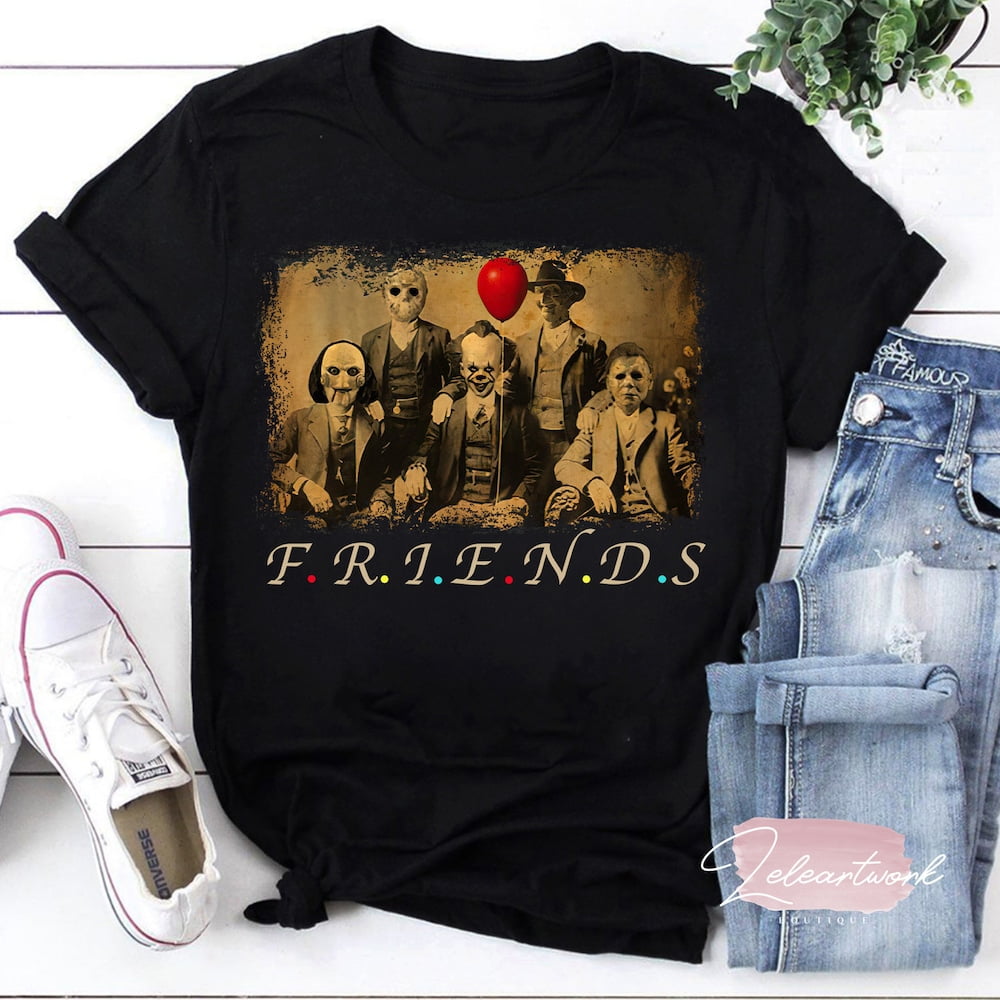 DOVU Friends Horror Five Characters Squad Funny Hal.Low.Een Movie T-Shirt, Funny Hal.Low.Een ...