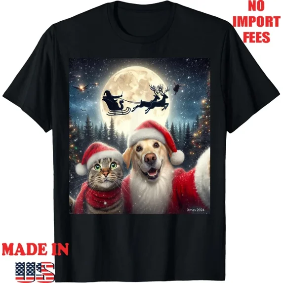 DOVU Funny Cat And Dog Selfie With San.Ta Chris.Tmas T-Shirt Unisex S-5XL Hot Trending Shirt ...
