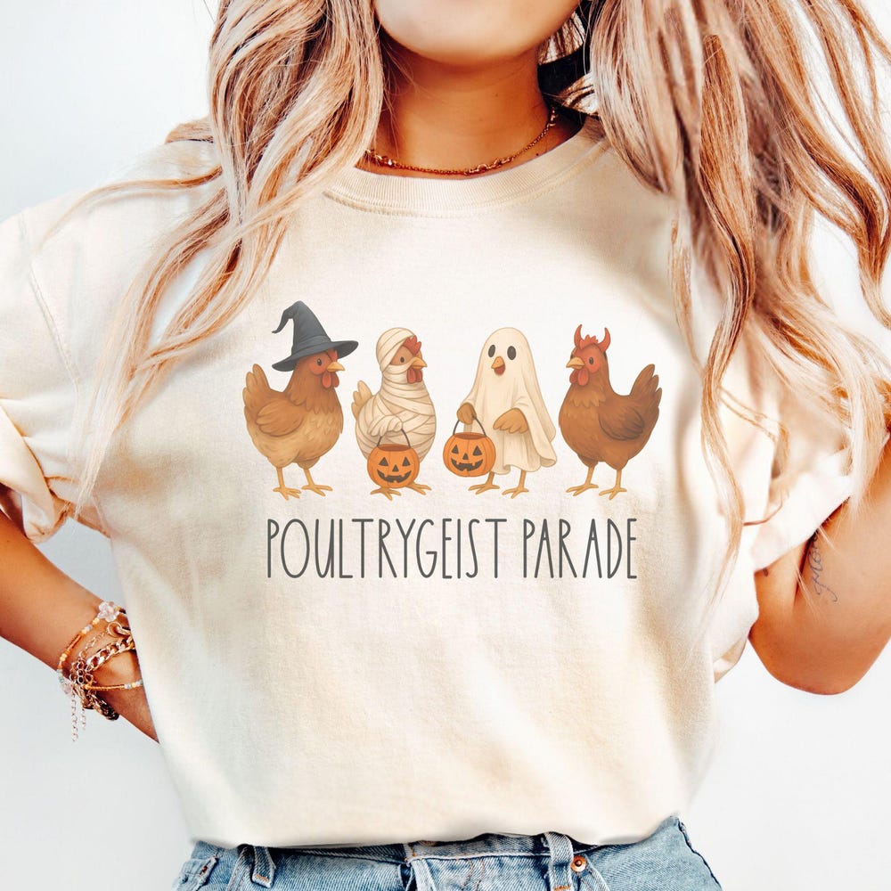 DOVU Funny Chicken Hal.Low.Een Shirt Sp00Ky Chicken Poultrygeist Parade ...