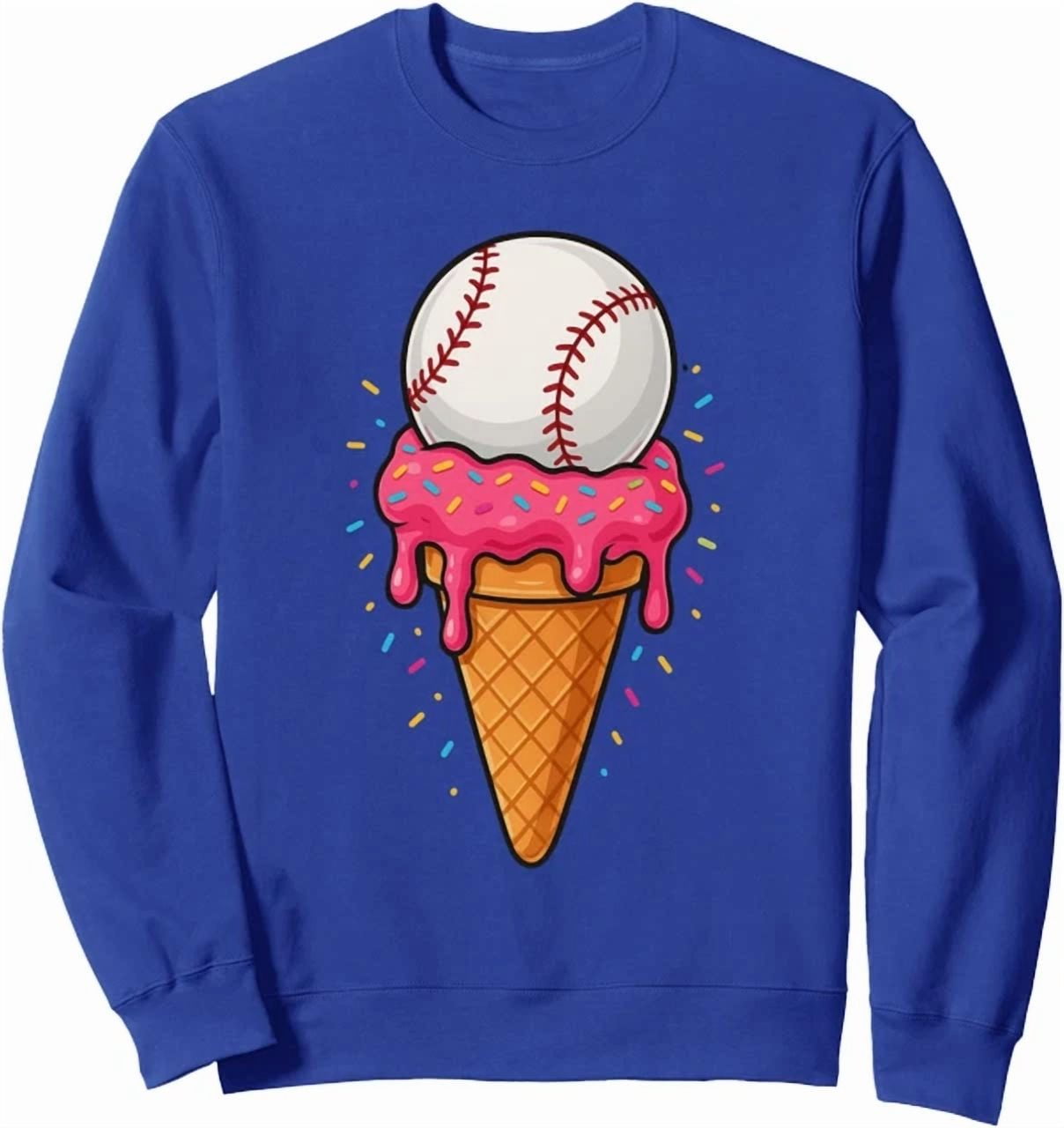DOVU Funny Ice Cream Drip - Baseball Stuff Dripping Sport Crewneck ...