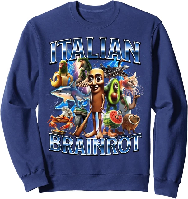 DOVU Funny Italian Brainrot Collage Character Crewneck Sweatshirt ...