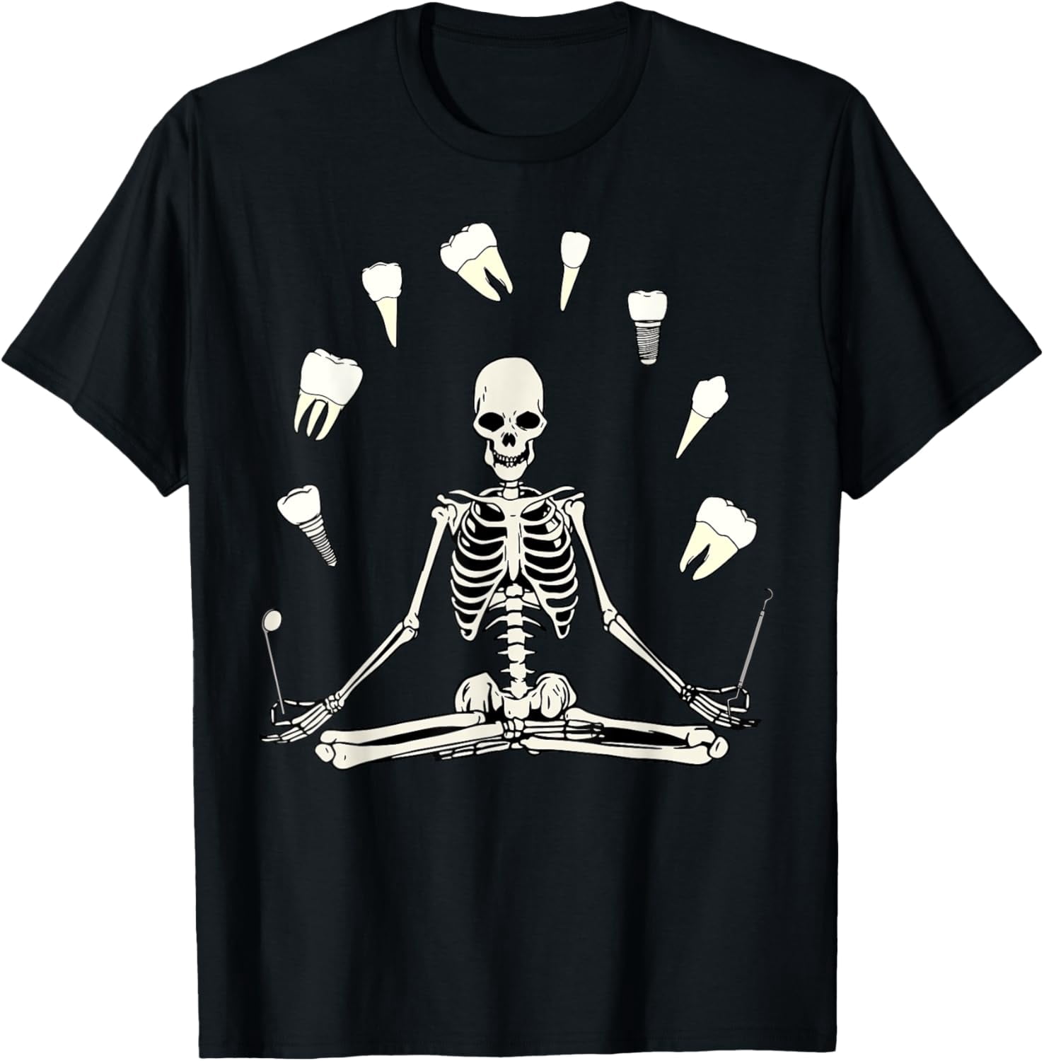 DOVU Funny Skeleton Yoga Dental Hygienist Tooth Dentist Hal.Low.Een T ...