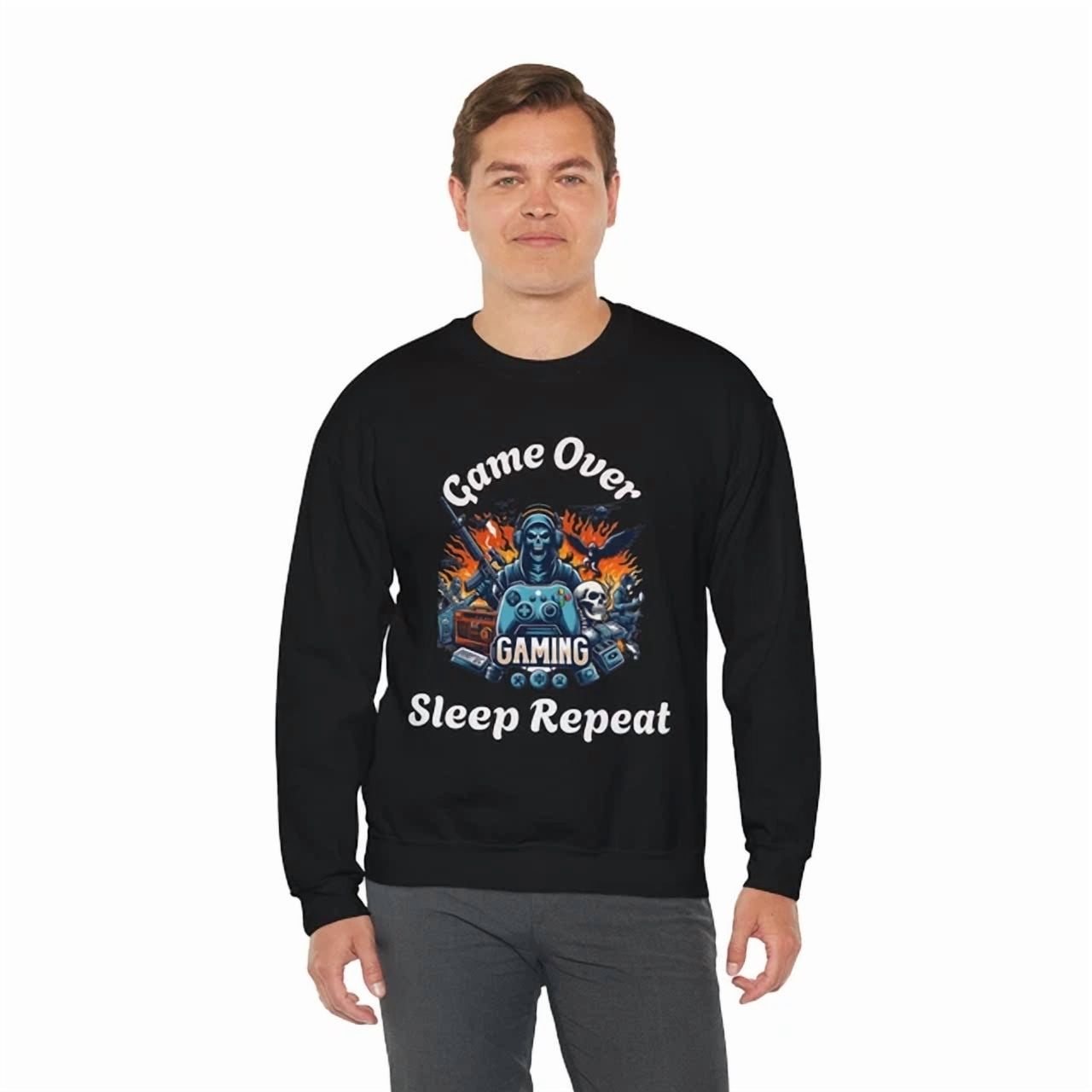 DOVU Gamer Gaming Crewneck Sweatshirt Game Over Sleep Repeat Computer ...