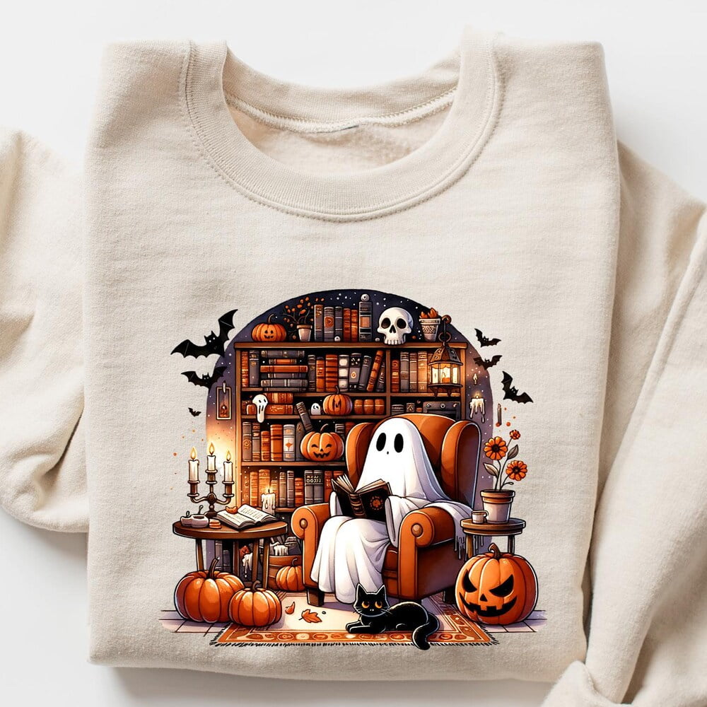 DOVU Ghost Reading Books Sweater, Bookish Hal.Low.Een Sweatshirt ...