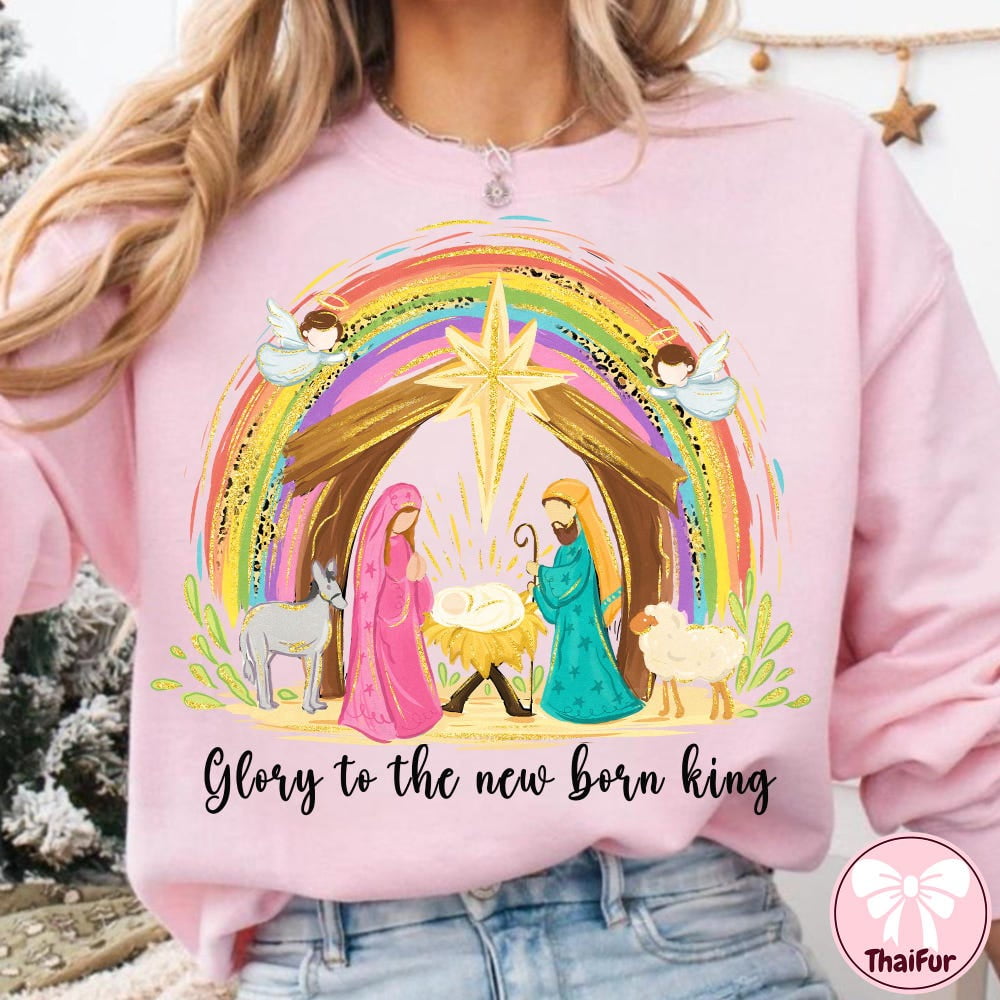 DOVU Glory To The New Born King Sweatshirt, Holy Night Baby Jesus ...