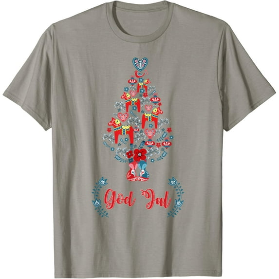 DOVU God Jul Red Swedish Dala Horse Chris.Tmas Tree T-Shirt Unisex S-5XL Hot Trending Shirt ...