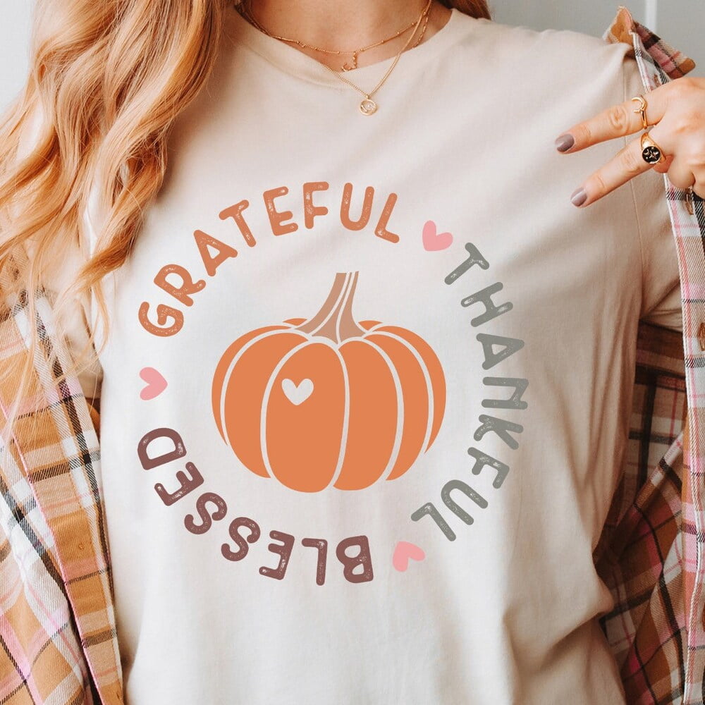 DOVU Grateful Thankful Blessed Shirt, Thanks.Giving T-Shirt, Pumpkin ...