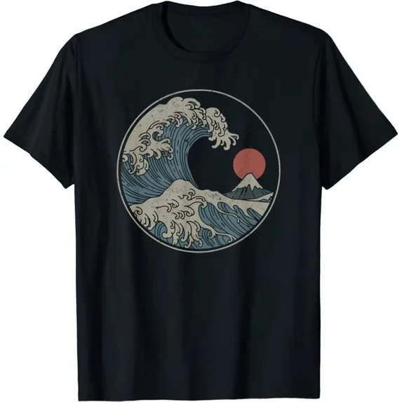 DOVU Great Wave Off Kanagawa Japanese Art Tsunami T-Shirt For Men ...