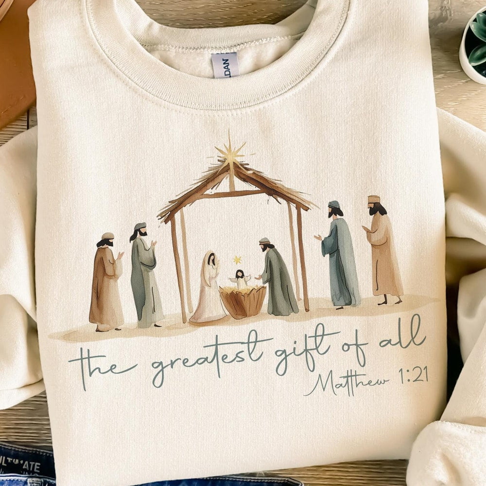 DOVU Greatest Gift Of All Sweatshirt, Bow Nativity Coquette Chris.Tmas ...