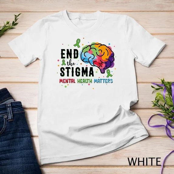DOVU Green Ribbon End The Stigma Men.Tal Health Awareness T-Shirt ...