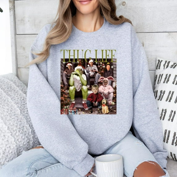 DOVU Gri.nch Thug Life Chris.Tmas Sweatshirt, Trendy Sweatshirt ...