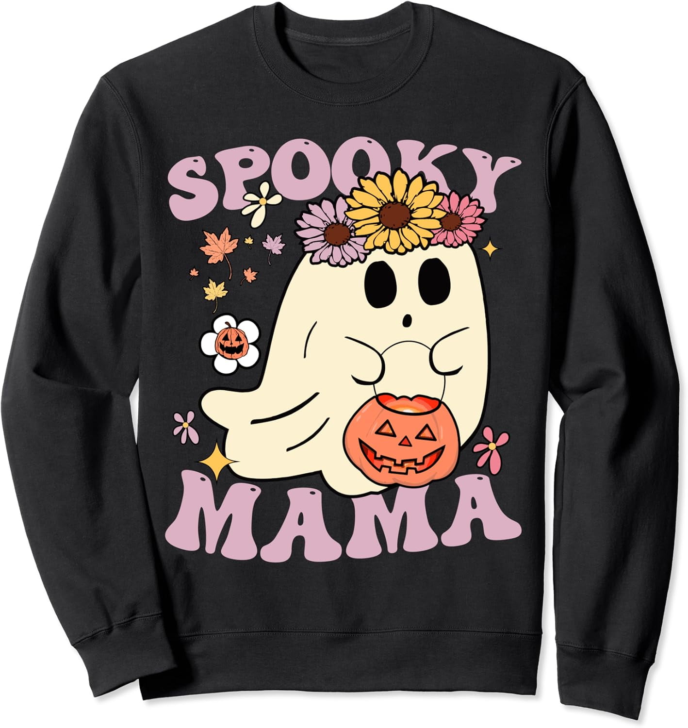 DOVU Groovy Spooky Mama Vibes Hal.Low.Een Hippi Ghost Spooky Season Sweatshirt Trendy Sweatshirt ...