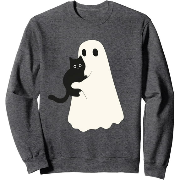 DOVU Hal.Low.Een Black Cat And Ghost Cats Ghosts Retro Groovy Sweatshirt Trendy Sweatshirt ...