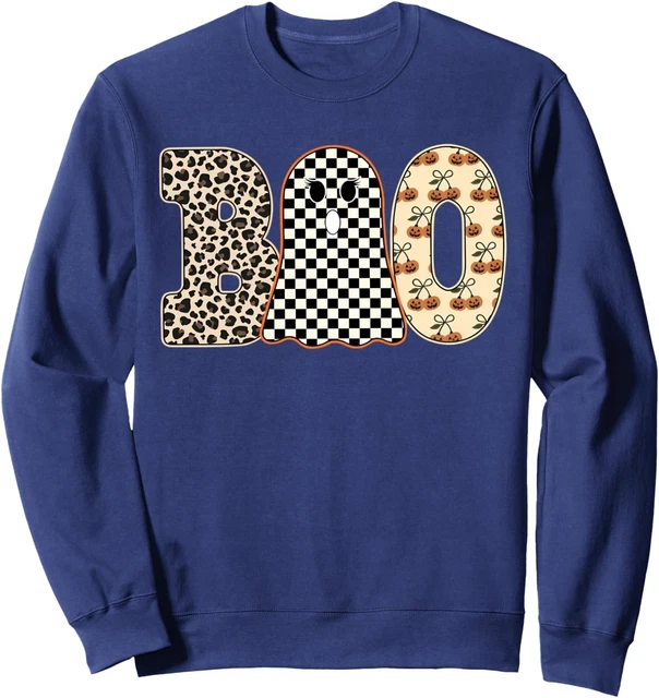 DOVU Hal.Low.Een Boo Ghost Leo.Pard Spooky Season Crewneck Sweatshirt ...