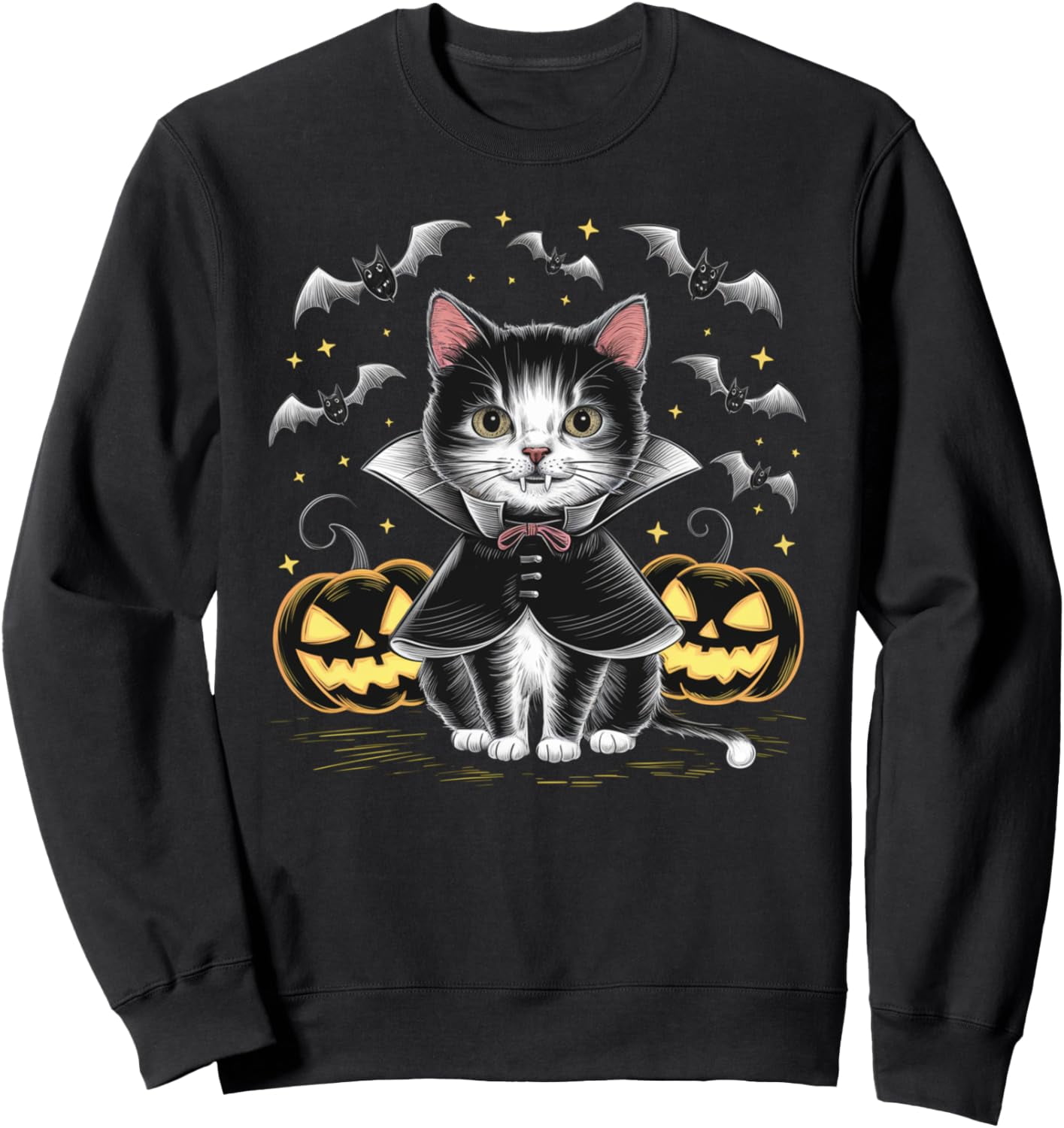 DOVU Hal.Low.Een Cat Vampire Pumpkin Bats - Horror Kitten Sweatshirt ...