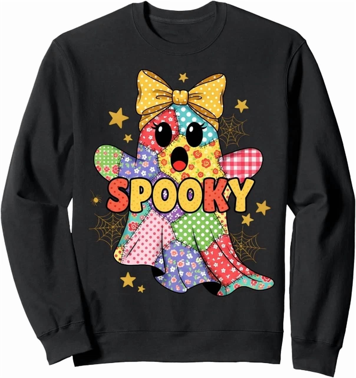 DOVU Hal.Low.Een Coquette Patchwork Ghost Spooky Crewneck Sweatshirt Trendy Sweatshirt, Birthday ...