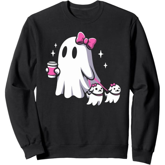 DOVU Hal.Low.Een Cute Ghost Walking Dog Spooky Pink Coquette Ghost Sweatshirt Trendy Sweatshirt ...