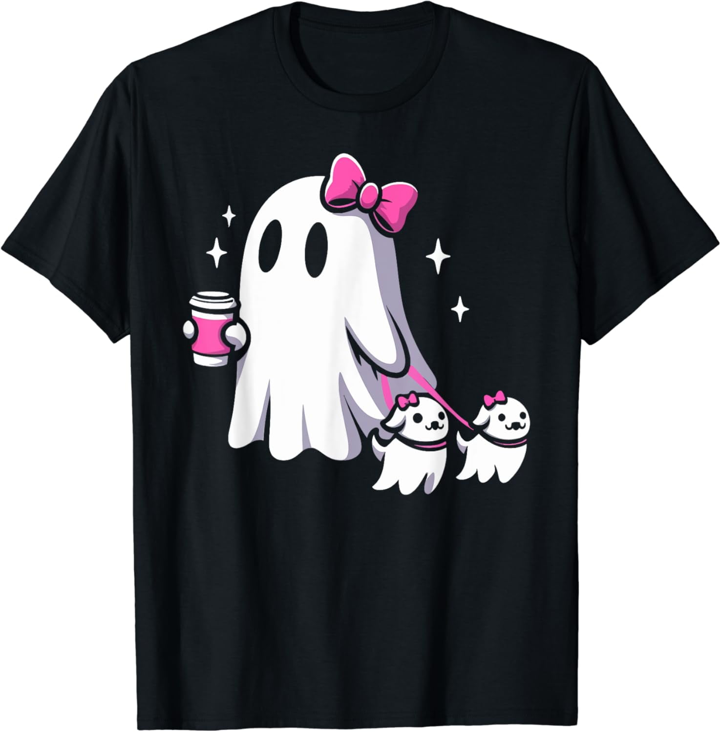 DOVU Hal.Low.Een Cute Ghost Walking Dog Spooky Pink Coquette Ghost T-Shirt Unisex S-5XL Hot ...