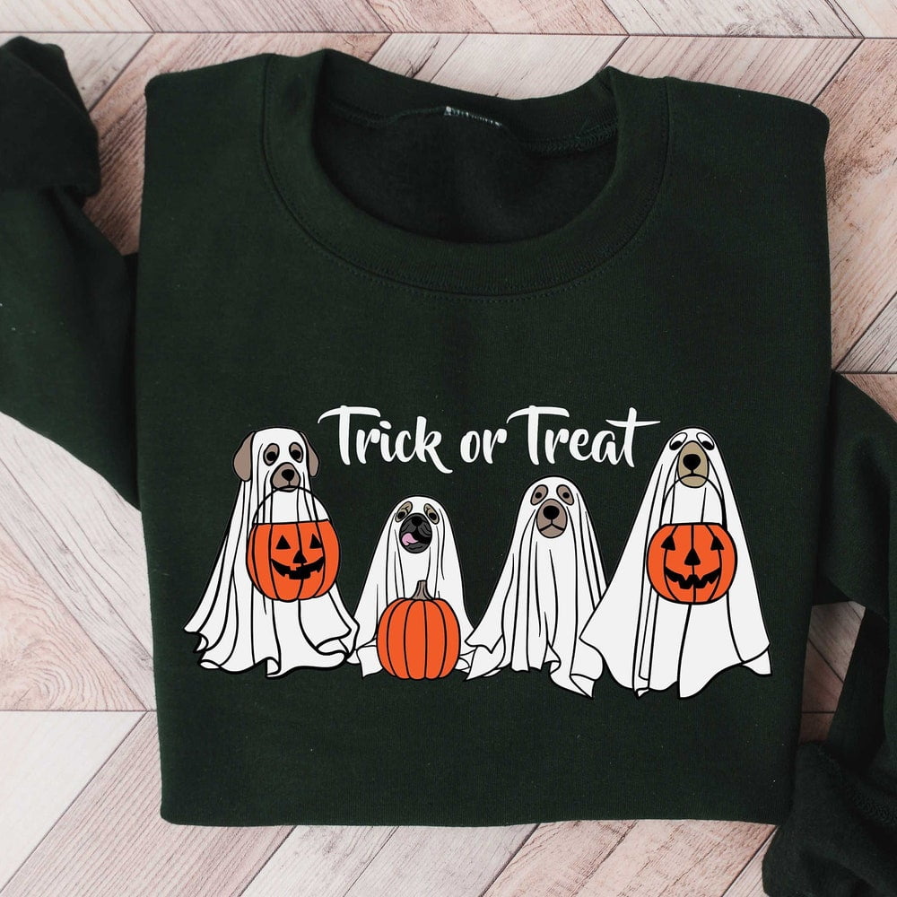 DOVU Hal.Low.Een Ghost Dog Sweatshirt, Retro Hal.Low.Een Ghost Sweater ...