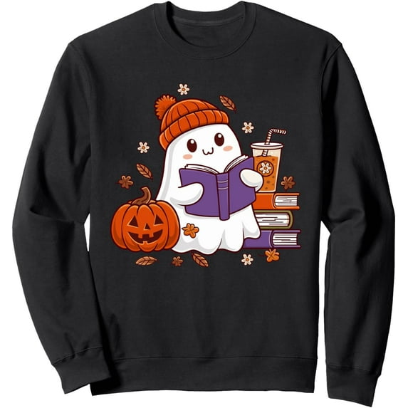 DOVU Hal.Low.Een Ghost Reading Book Lovers Ghost Coffee Women Sweatshirt Trendy Sweatshirt ...