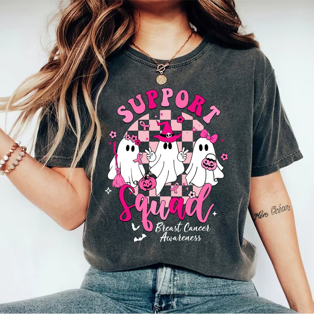 DOVU Hal.Low.Een Ghost Shirt, Support Squad Breast Cancer Shirt, Pink ...