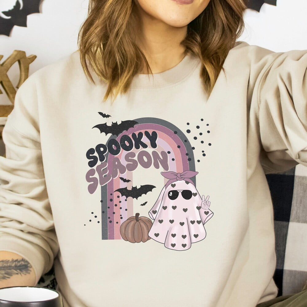 DOVU Hal.Low.Een Ghost Sweater, Spooky Cozy Season Sweatshirt, Cute Hal ...