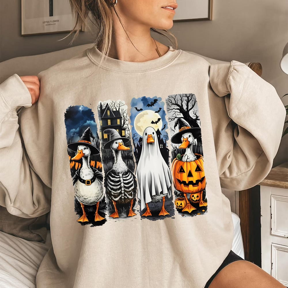 DOVU Hal.Low.Een Goose Sweatshirt, Funny Witc.H Goose Sweatshirt,Skeleton Goose Hal.Low.Een ...