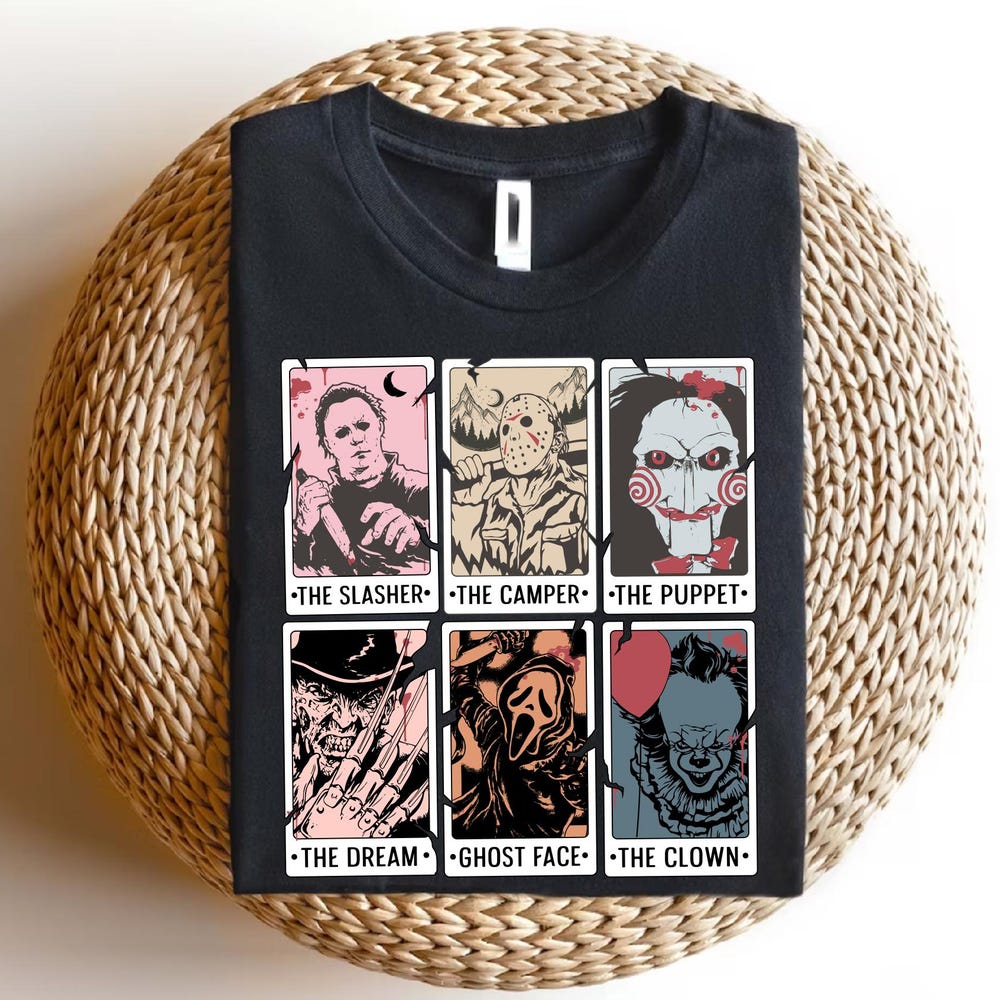 DOVU Hal.Low.Een Horror Characters Shirt, Retro Scary Movie Monsters ...