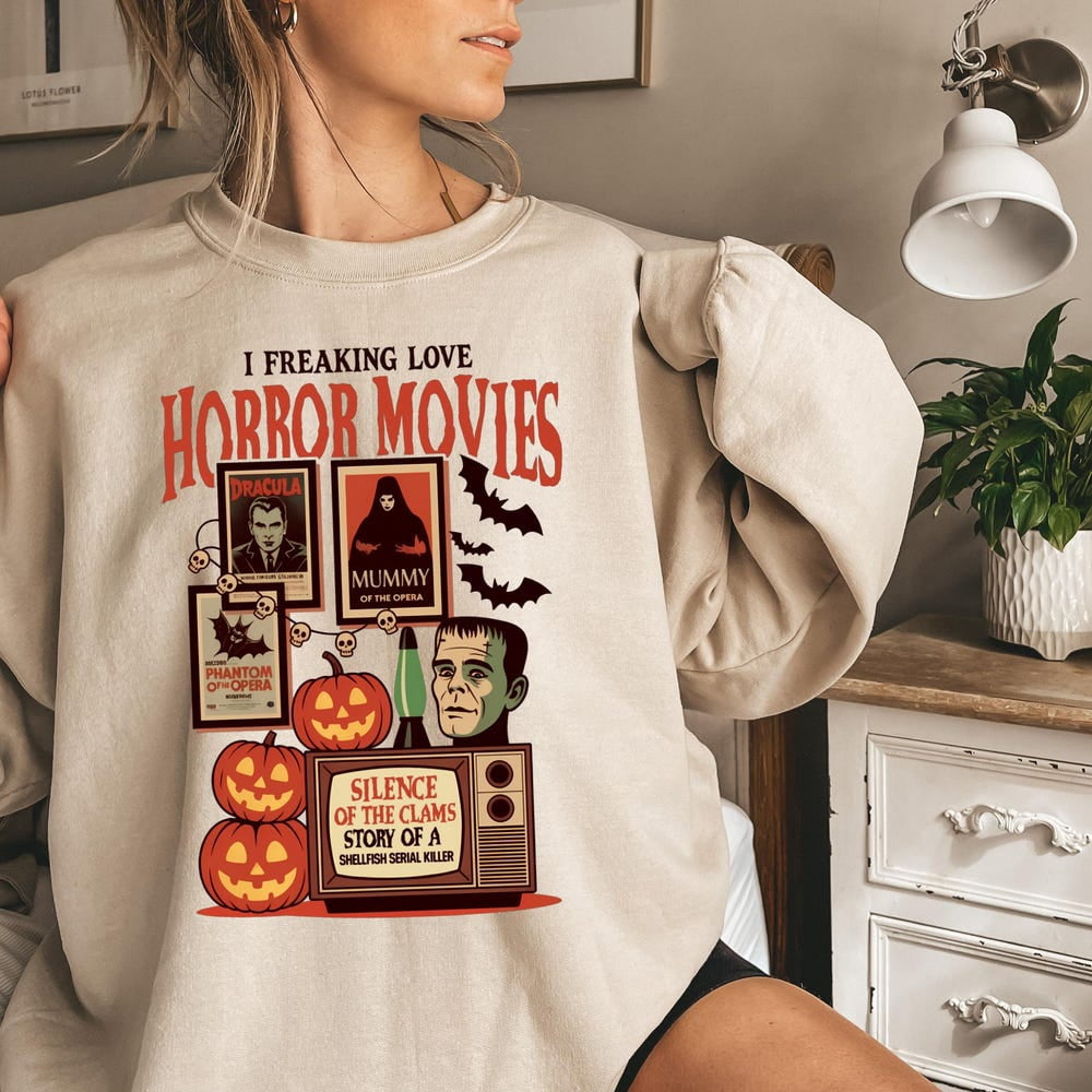 DOVU Hal.Low.Een Horror Movies Sweatshirt, Love Horror Movies Sweater ...