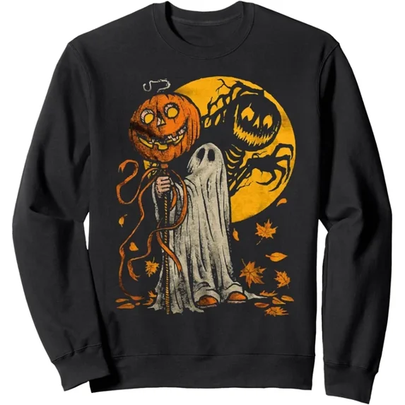 DOVU Hal.Low.Een Pumpkin Ghost Autumn Graphic Art Crewneck Sweatshirt Trendy Sweatshirt ...