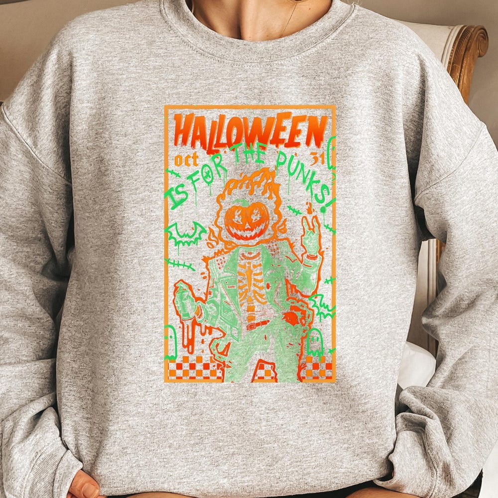DOVU Hal.Low.Een Is For The Punks Skeleton Pumpkin Retro T-Shirt ...