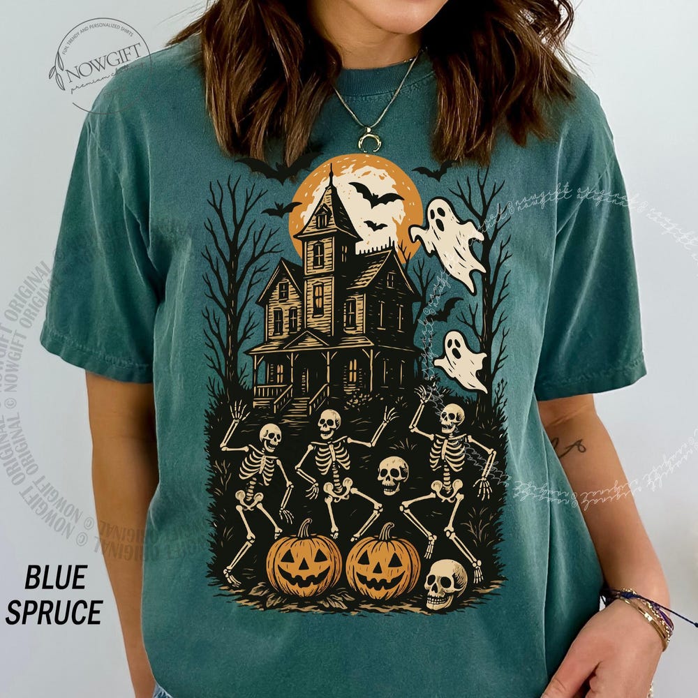 DOVU Hal.Low.Een Skeleton Haunted House Shirt, Hal.Low.Een Haunted ...