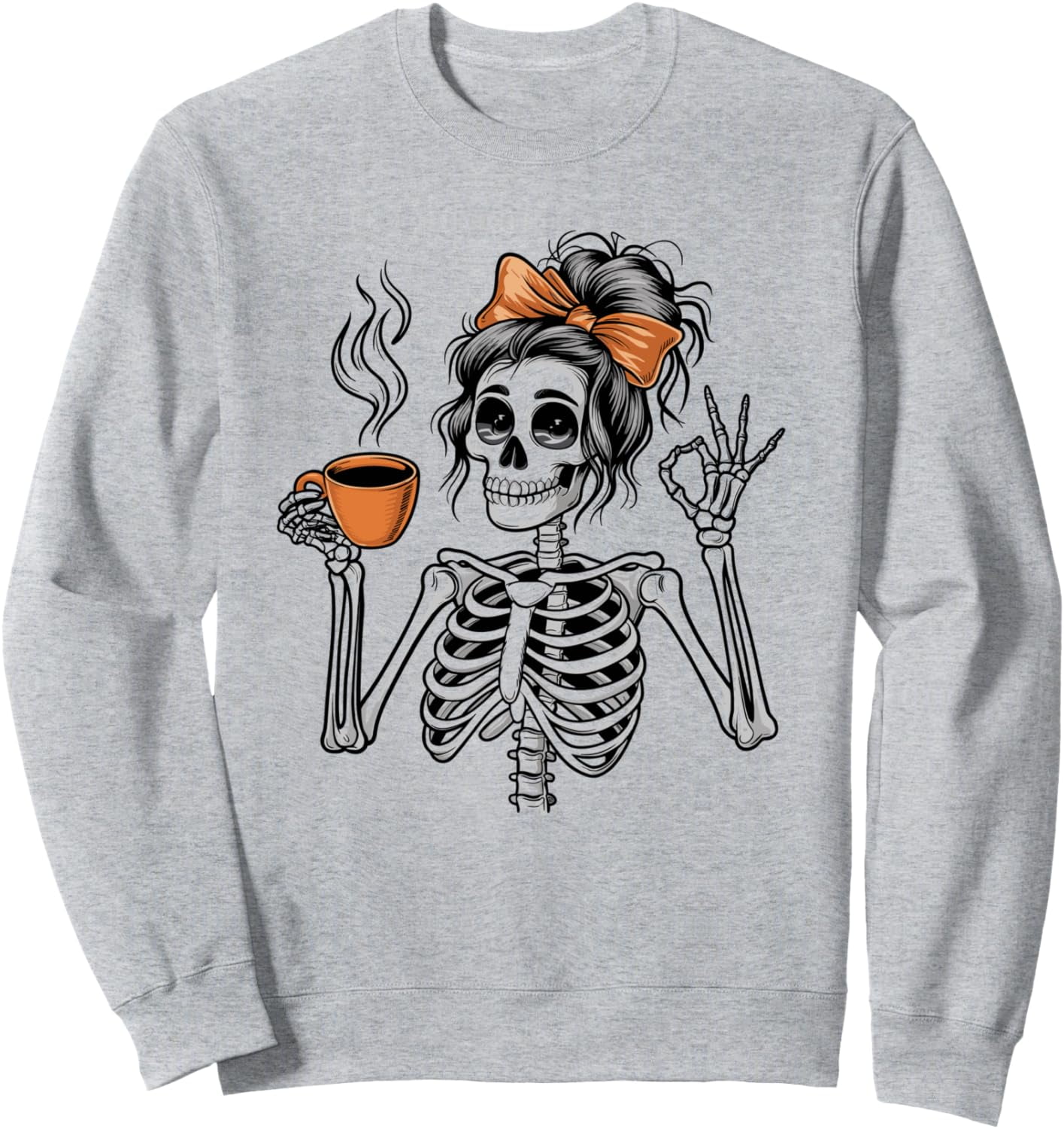 DOVU Hal.Low.Een Skeleton Messy Bun Coffee Funny Mom Women Sweatshirt Trendy Sweatshirt ...