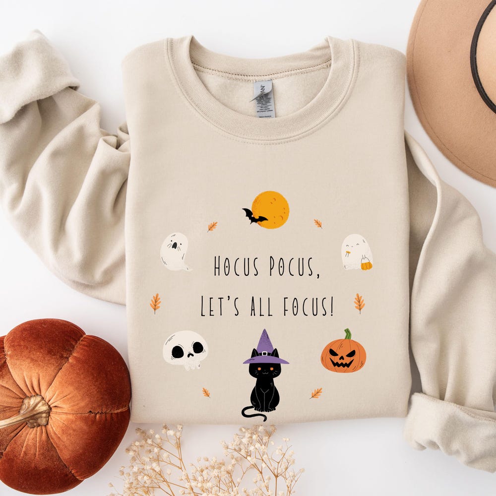 DOVU Hal.Low.Een Teacher Sweatshirt, Hocus Pocus Ghost Hal.Low.Een ...